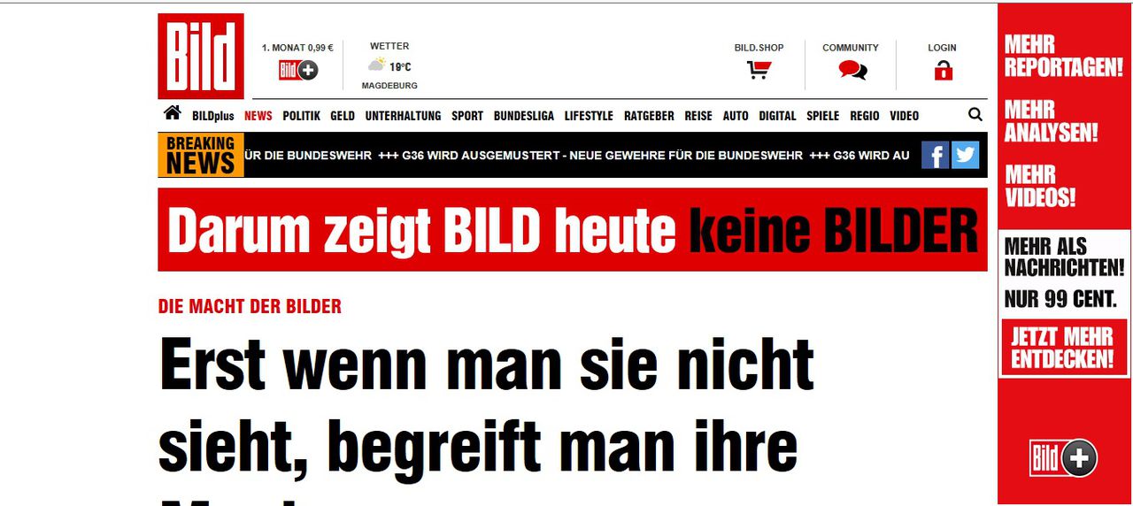 Duitse tabloid Bild maakt statement: een fotoloze krant en site - NRC