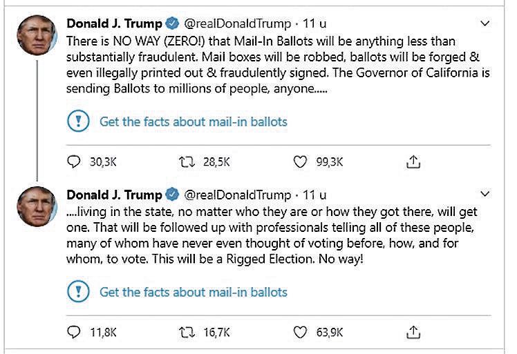 Twitter plaatst factcheck bij tweets van president Trump - NRC