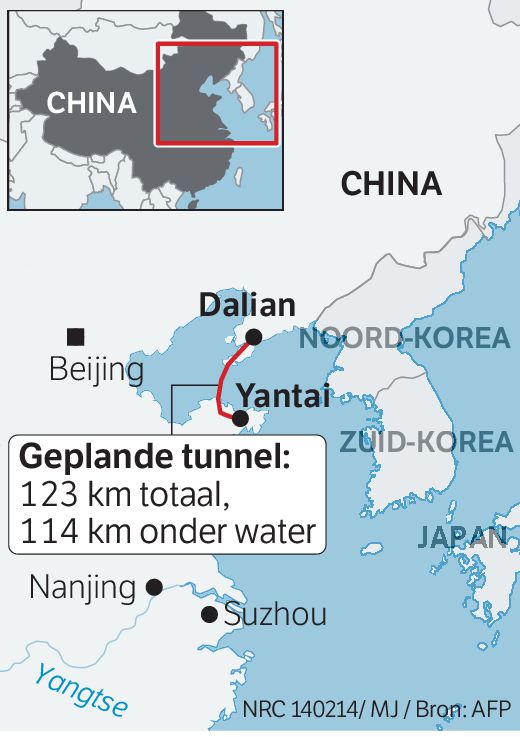 China graaft ’s werelds langste onderzeese tunnel: 123 kilometer - NRC