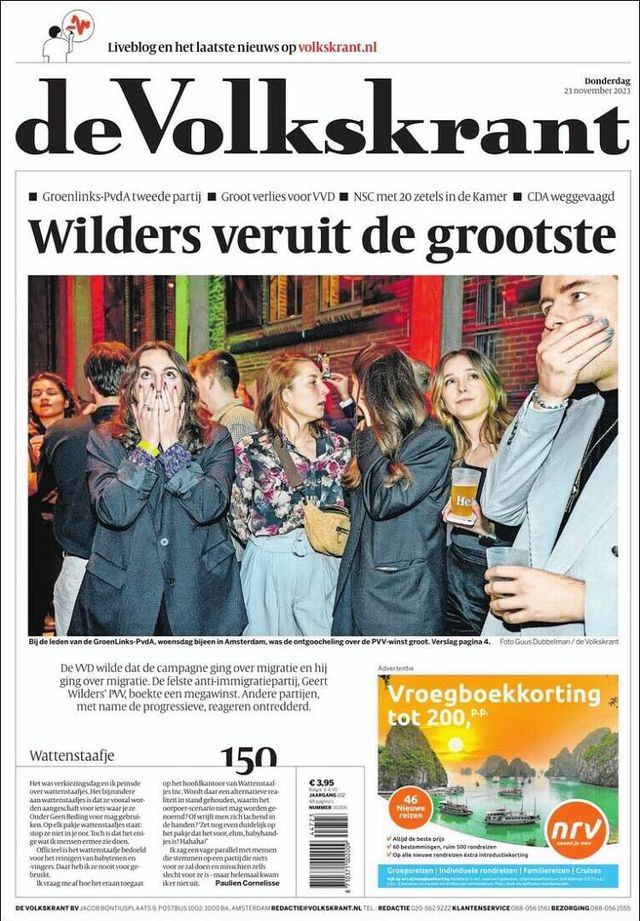 Jubelende Wilders domineert de voorpagina’s van Nederlandse kranten - NRC
